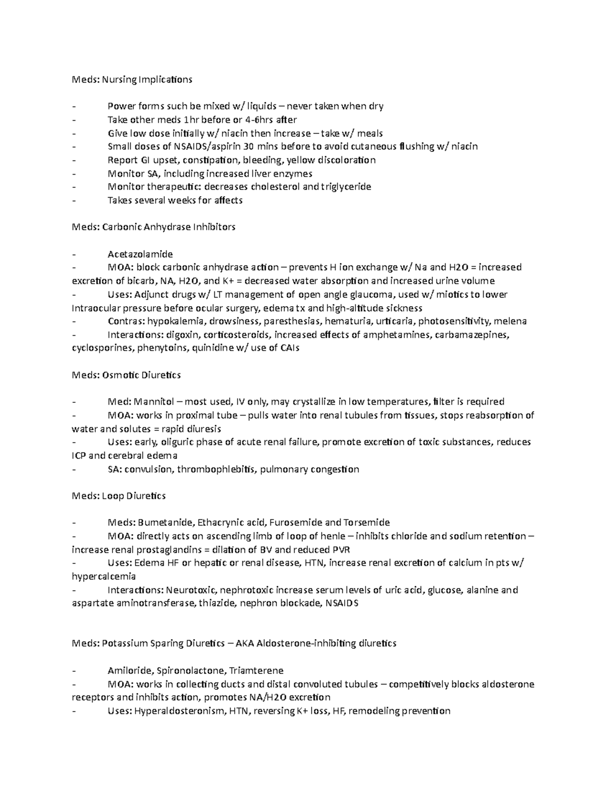 Meds 29 - Meds for final - Meds: Nursing Implications Power forms such ...
