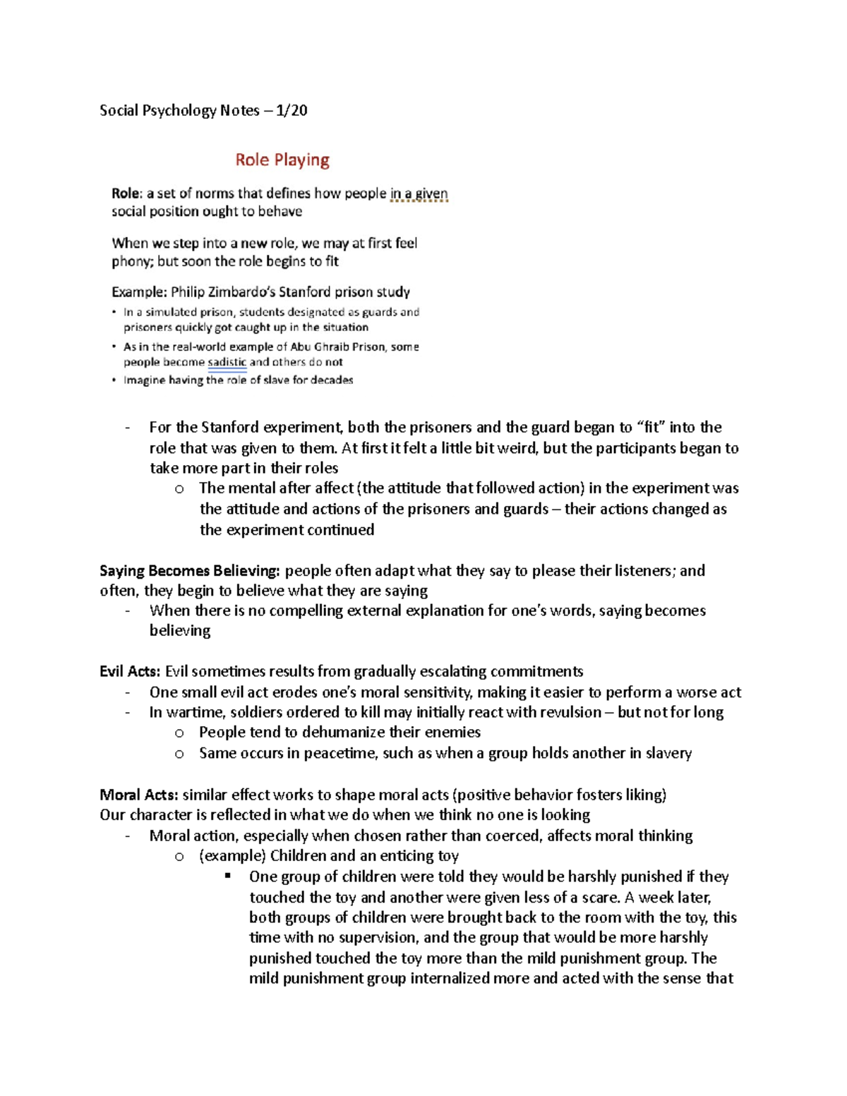 Social Psychology Notes - 1/20 - Social Psychology Notes – 1/ For the ...