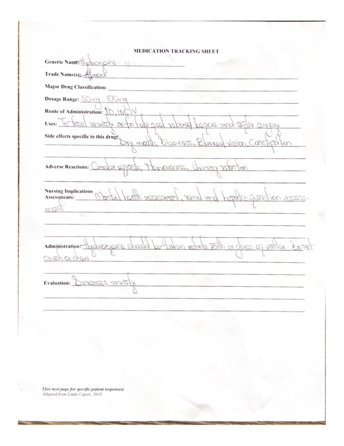 Medication Tracking Sheet - HCA105 - Studocu