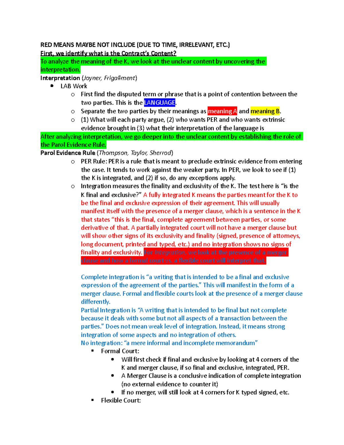 Contracts Final Outline - RED MEANS MAYBE NOT INCLUDE (DUE TO TIME ...