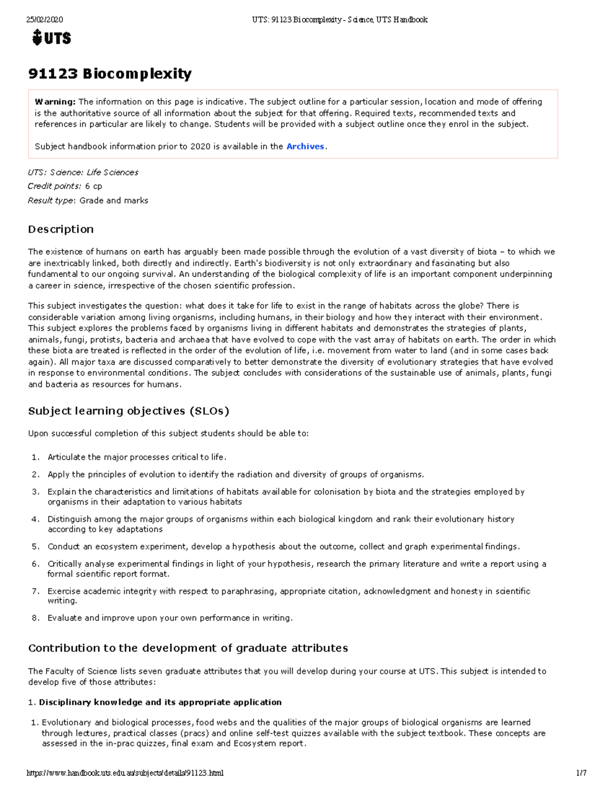 91123 Biocomplexity - outline - KWWSV ZZZ KDQGERRN XWV HGX DX VXEMHFWV ...