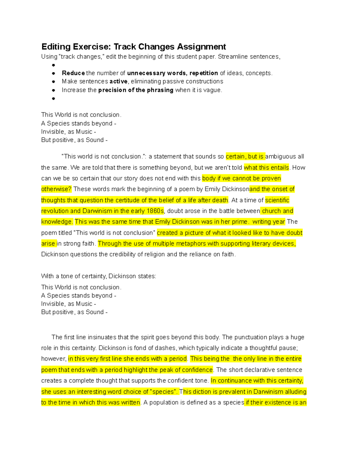 Track Changes Exercise - Editing Exercise: Track Changes Assignment ...
