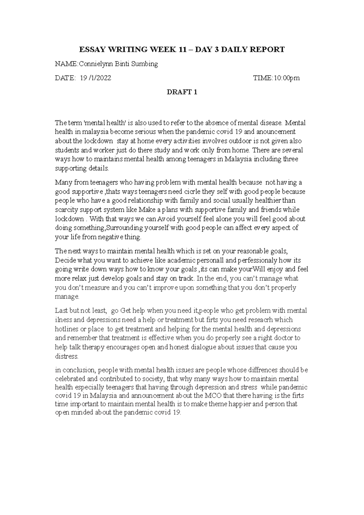 Essay Writing WEEK 11 – DAY 3 Daily Report - ESSAY WRITING WEEK 11 ...