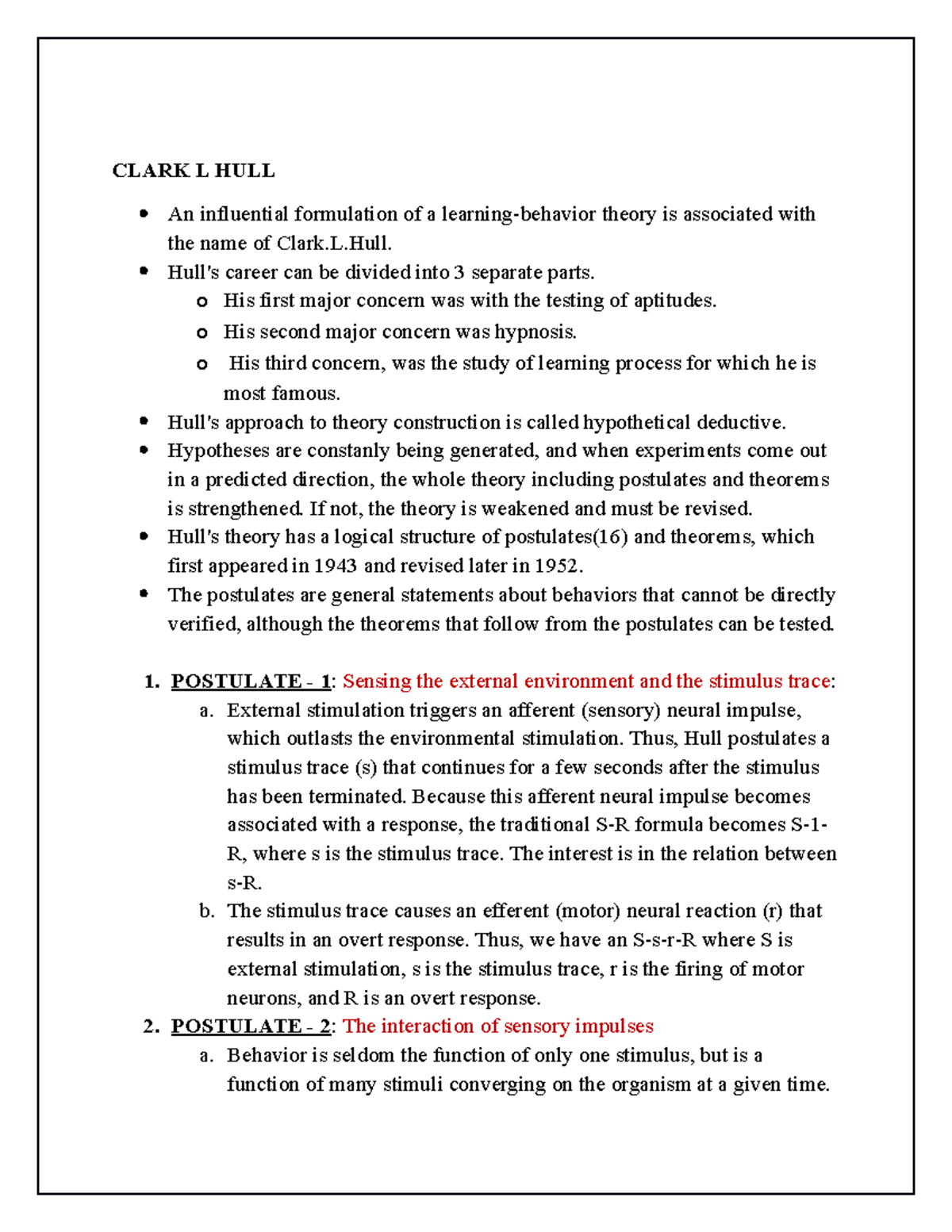 Clark L Hull - CLARK L HULL An influential formulation of a learning ...