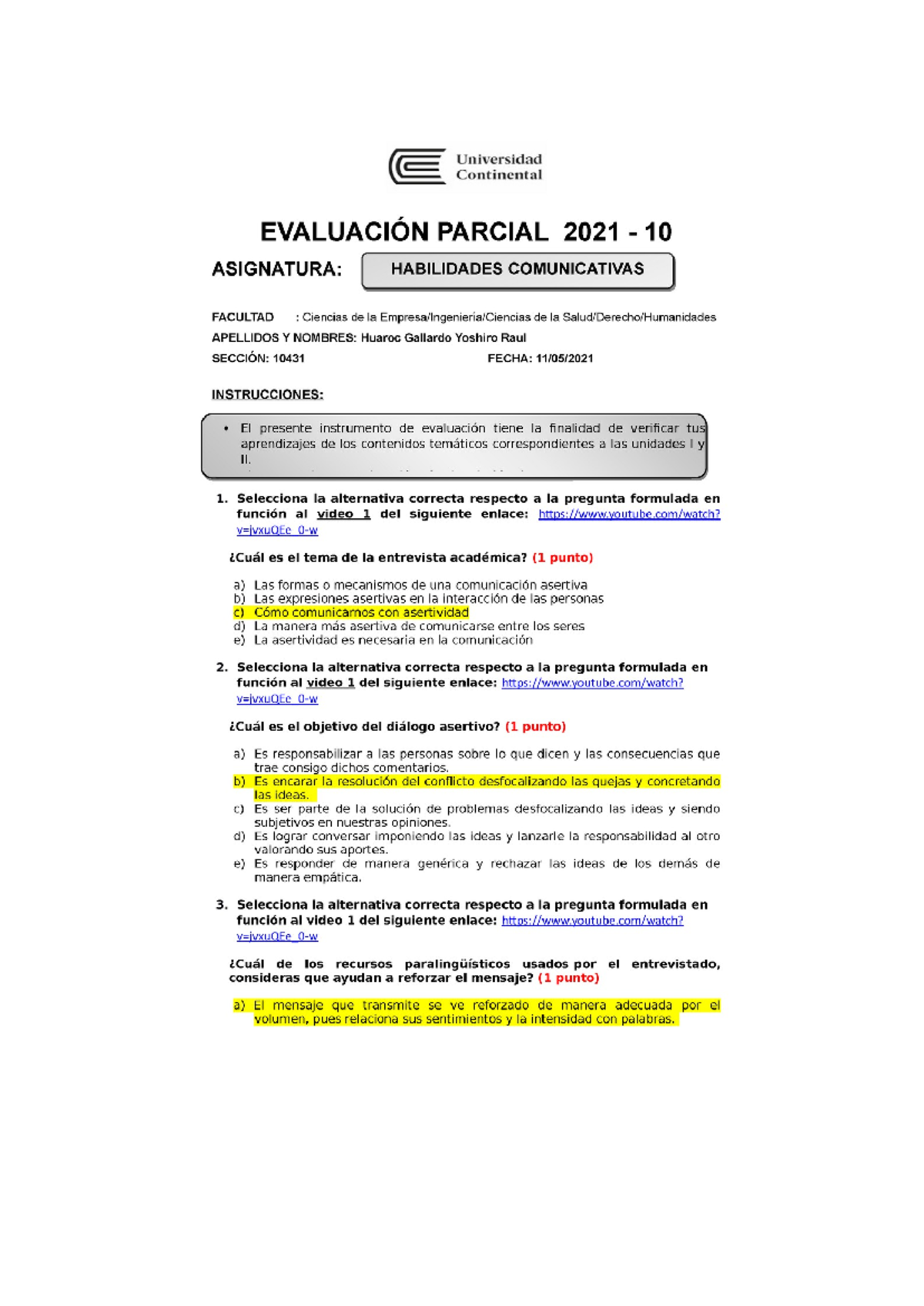 revision de evaluacion parcial - habilidades comunicativas - Studocu