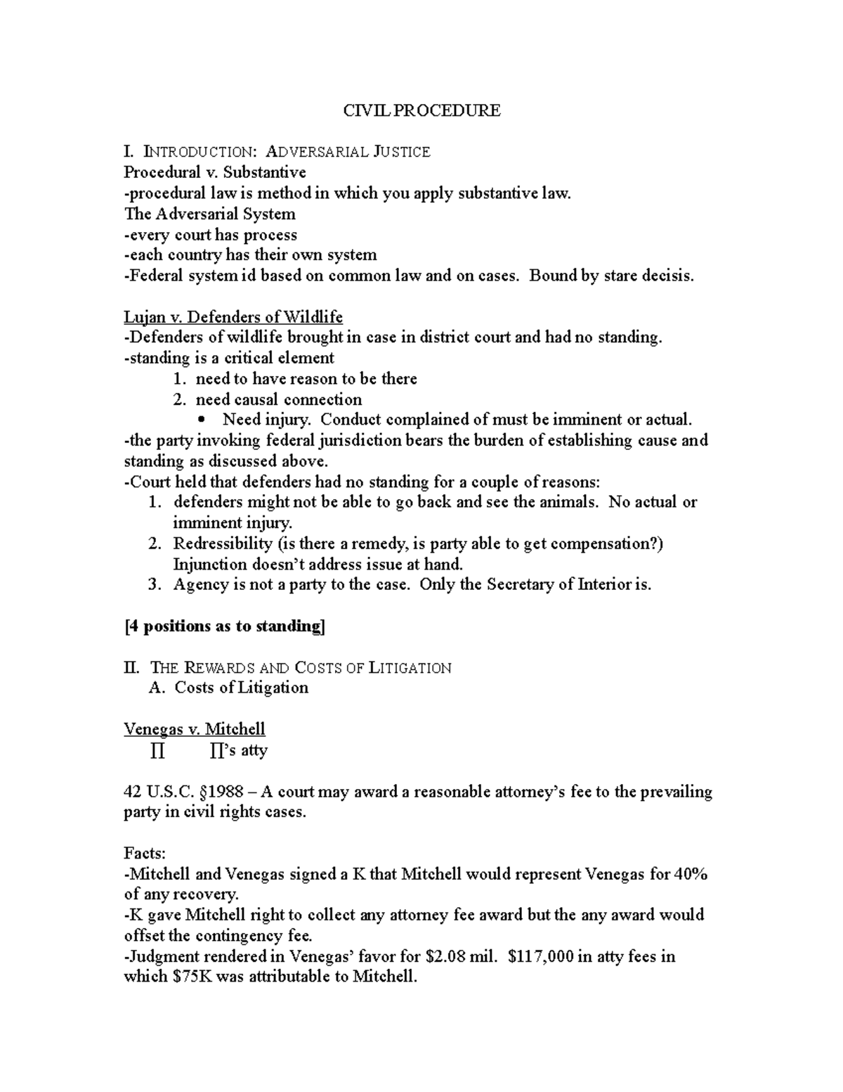 Civil Procedure Law Outline - 3 - CIVIL PROCEDURE I. INTRODUCTION ...