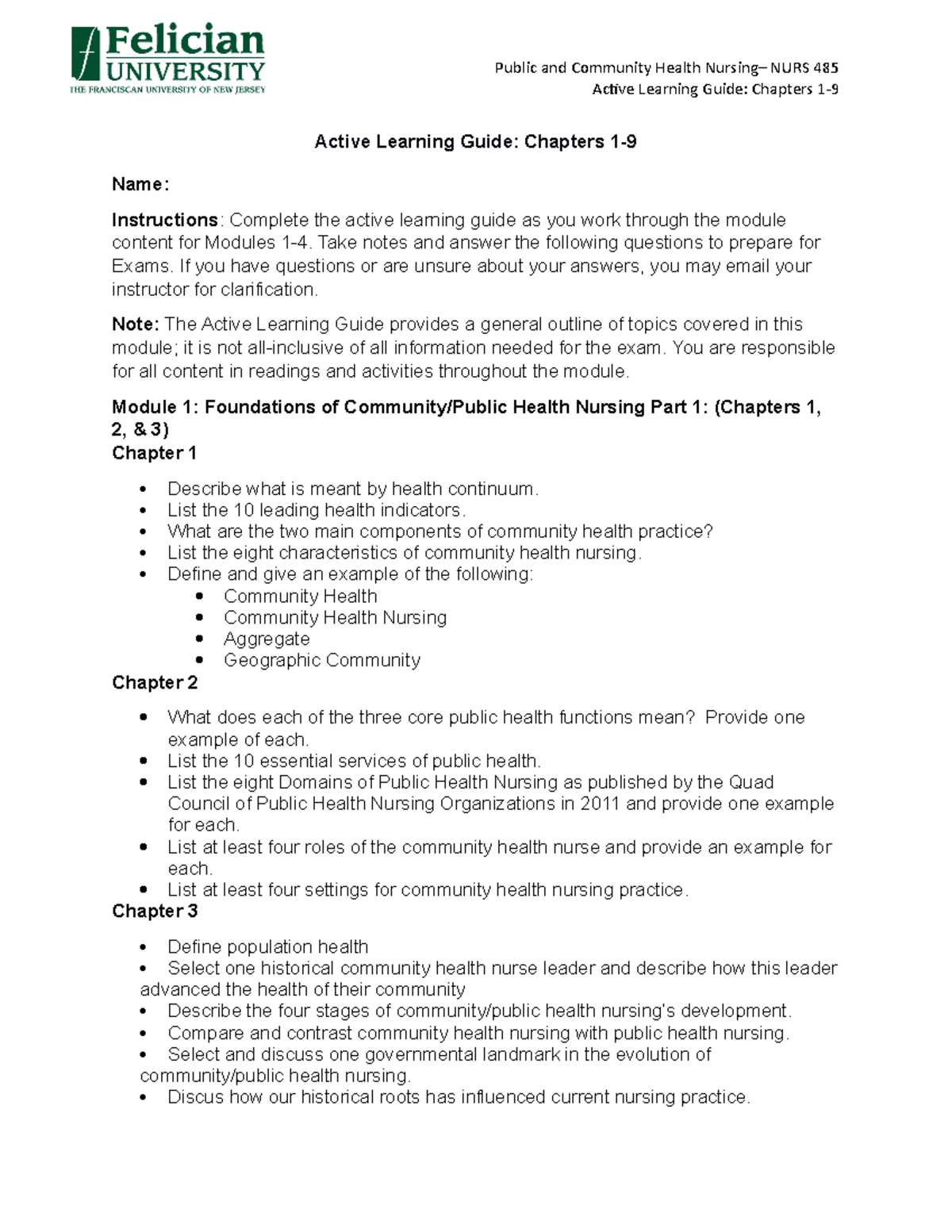 Active Learning Guide NURS485Chapters 1 through 9 - Active Learning ...