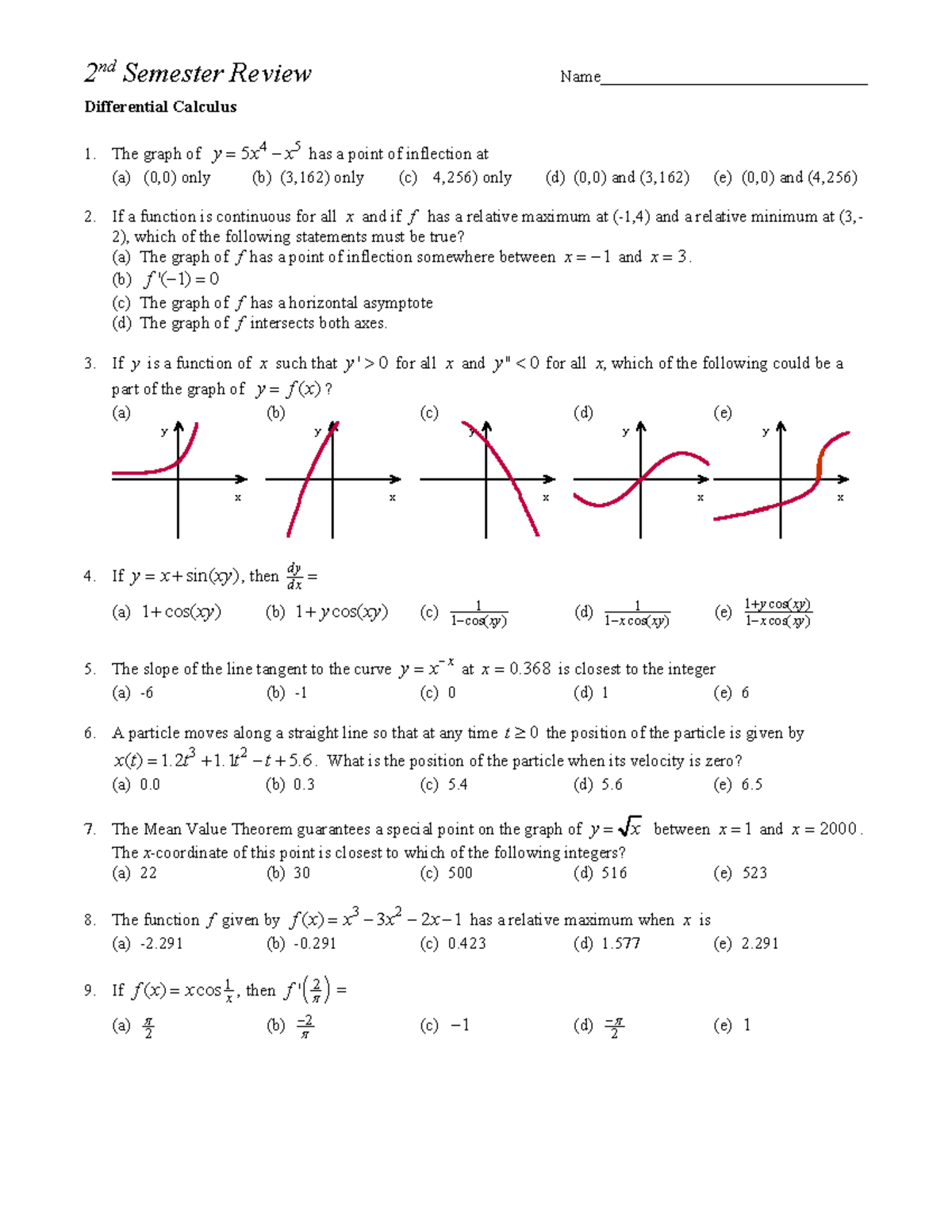 27EF Sem2 Review - Practice Material - 2 nd Semester Review Name ...
