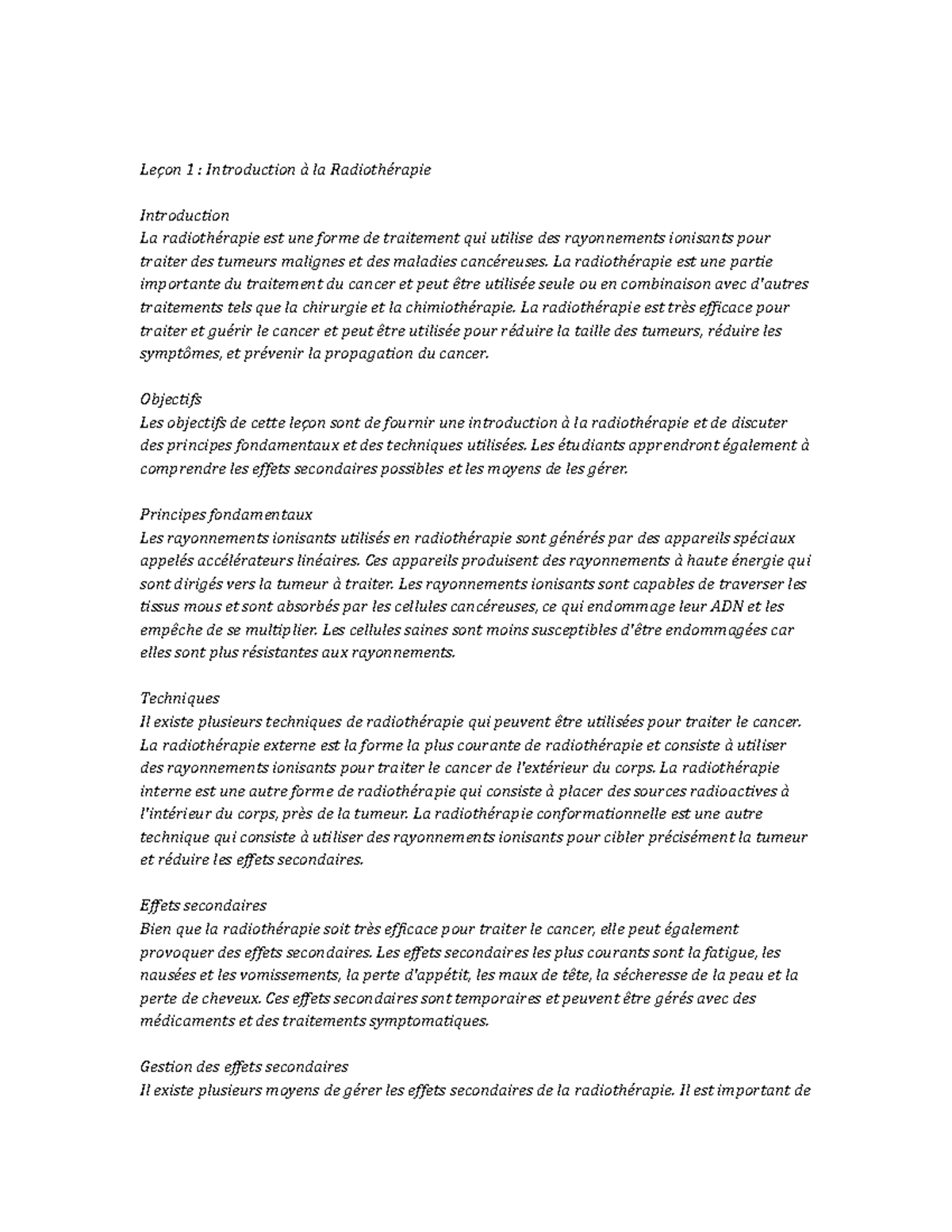 Radiation Therapy Study Notes - Leçon 1 : Introduction à la ...