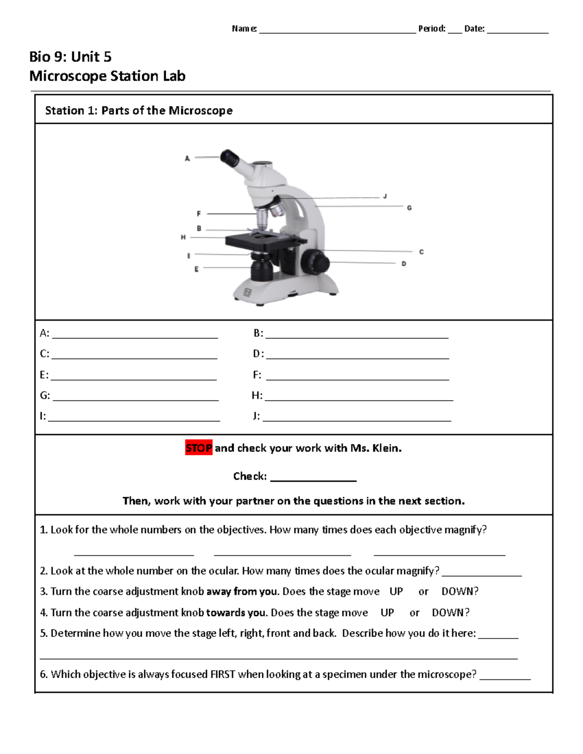 Microscope Station Lab 2024 - Name ...