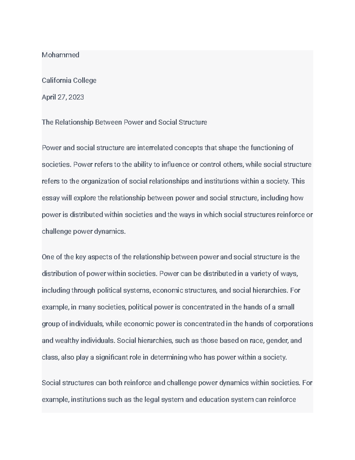 The Relationship Between Power and Social Structure - Studocu