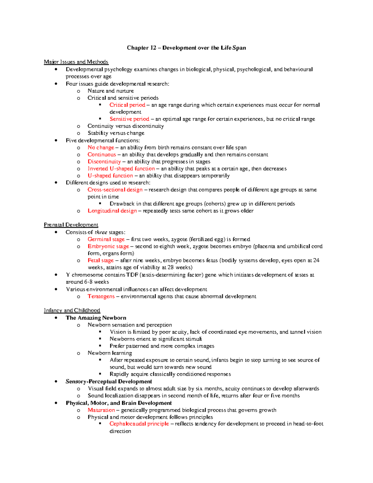Chapter 12 - Development over the Life Span - Chapter 12 – Development ...