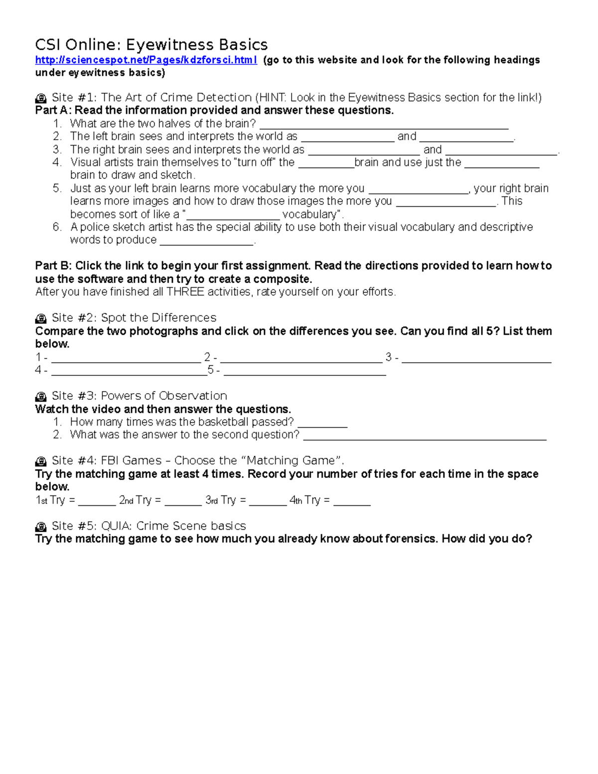 002 csi online - eyewitness basics - CSI Online: Eyewitness Basics ...