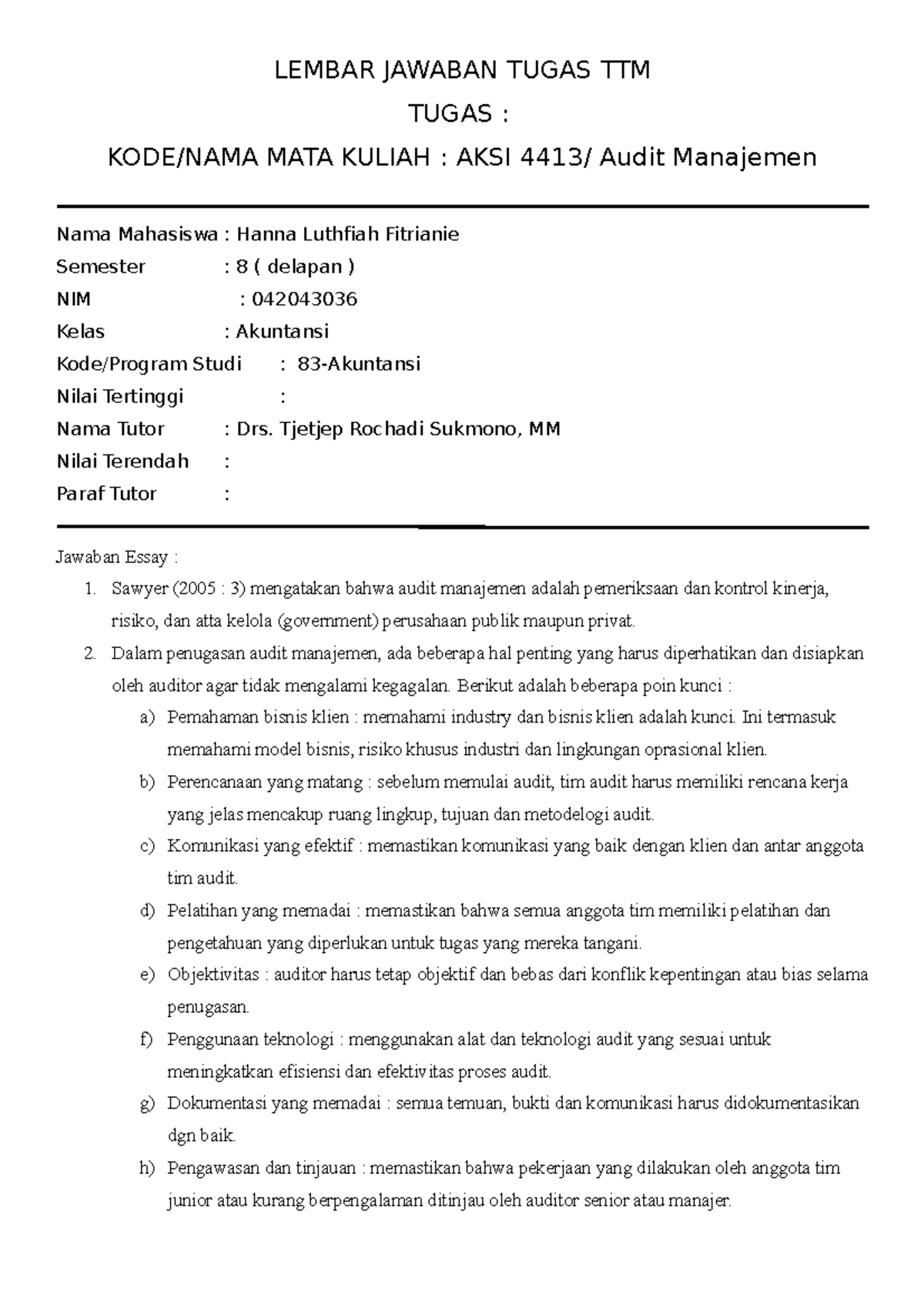 TT-1 Audit Manajemen Hanna LF 042043036 - LEMBAR JAWABAN TUGAS TTM ...