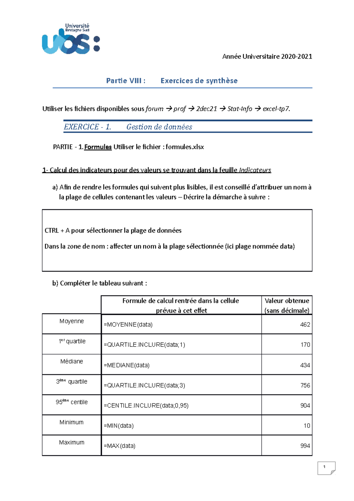 Excel-tp8 corrig+® - Excel tp 8 - Partie VIII : Exercices de synthèse Utiliser les fichiers ...