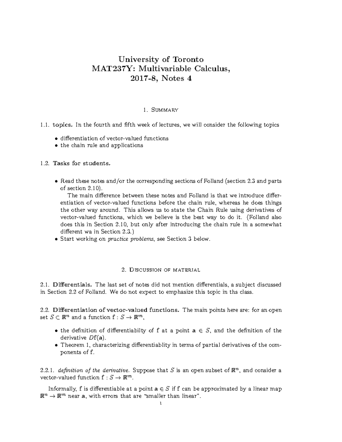 Notes 4 Lecture Summary University Of Toronto Mat237y Multivariable Calculus 2017 8 Notes
