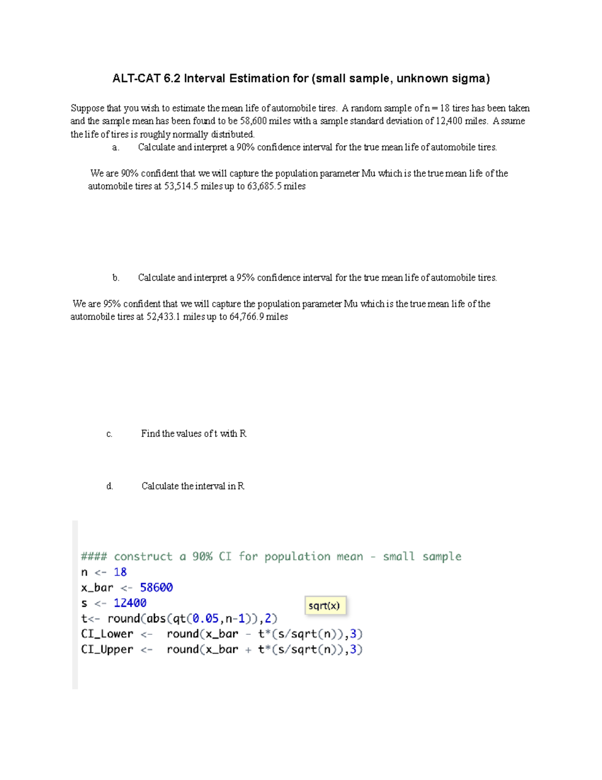 ALT CAT 6 - ALT-CAT 6 Interval Estimation for (small sample, unknown ...