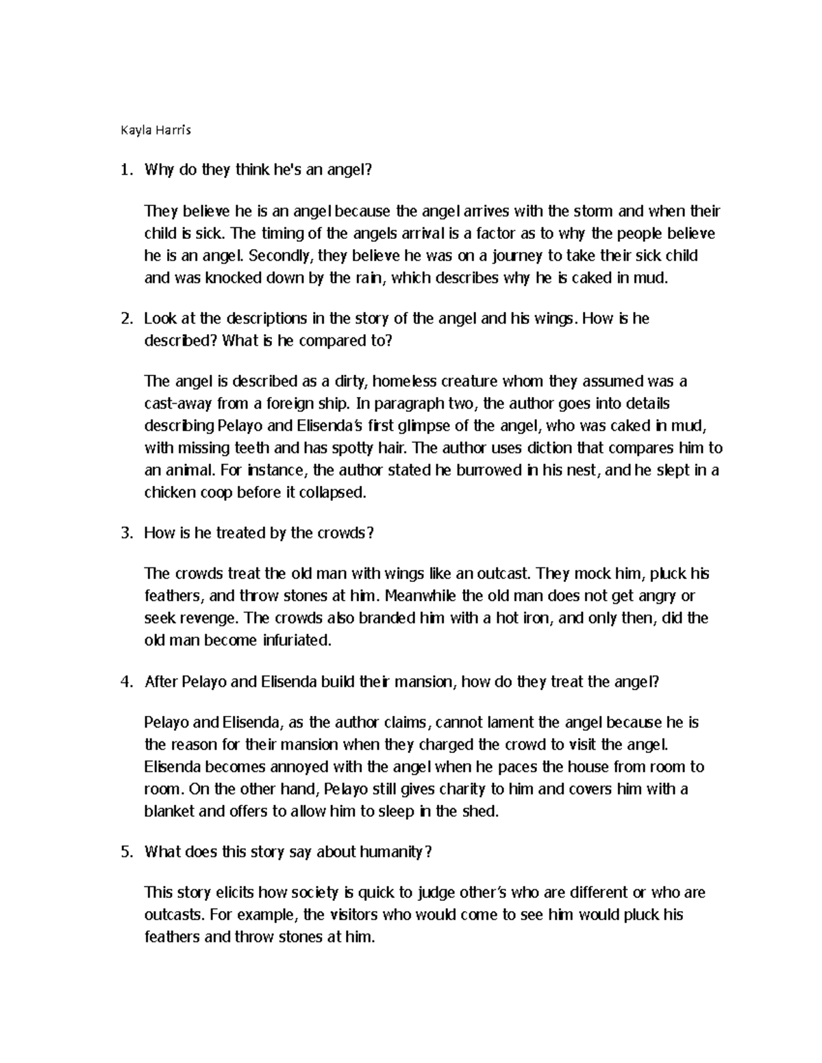 Man w Enormous Wings Questions responses - Kayla Harris Why do they ...