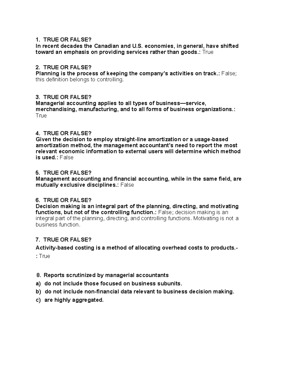 Managerial Accounting Quiz - Studocu