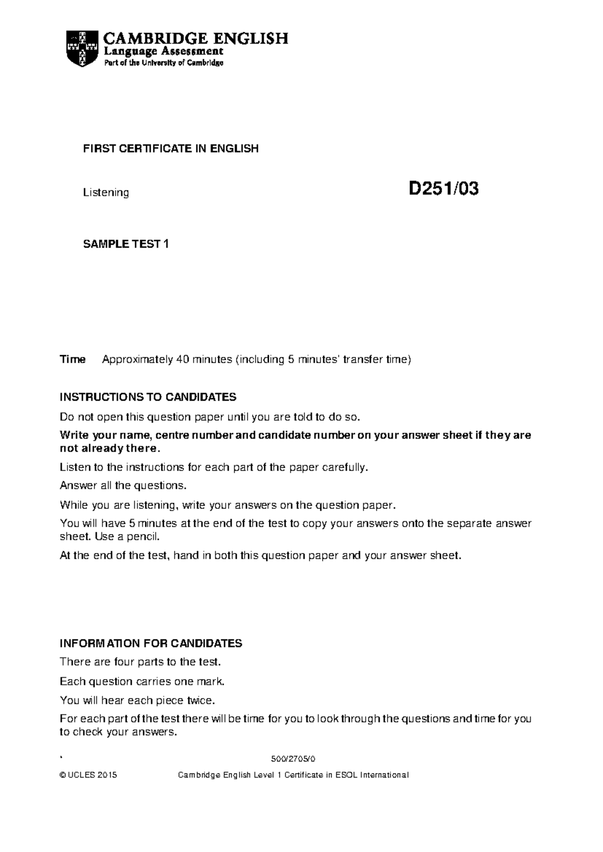 Fce - ingles - FIRST CERTIFICATE IN ENGLISH Listening SAMPLE TEST 1 ...