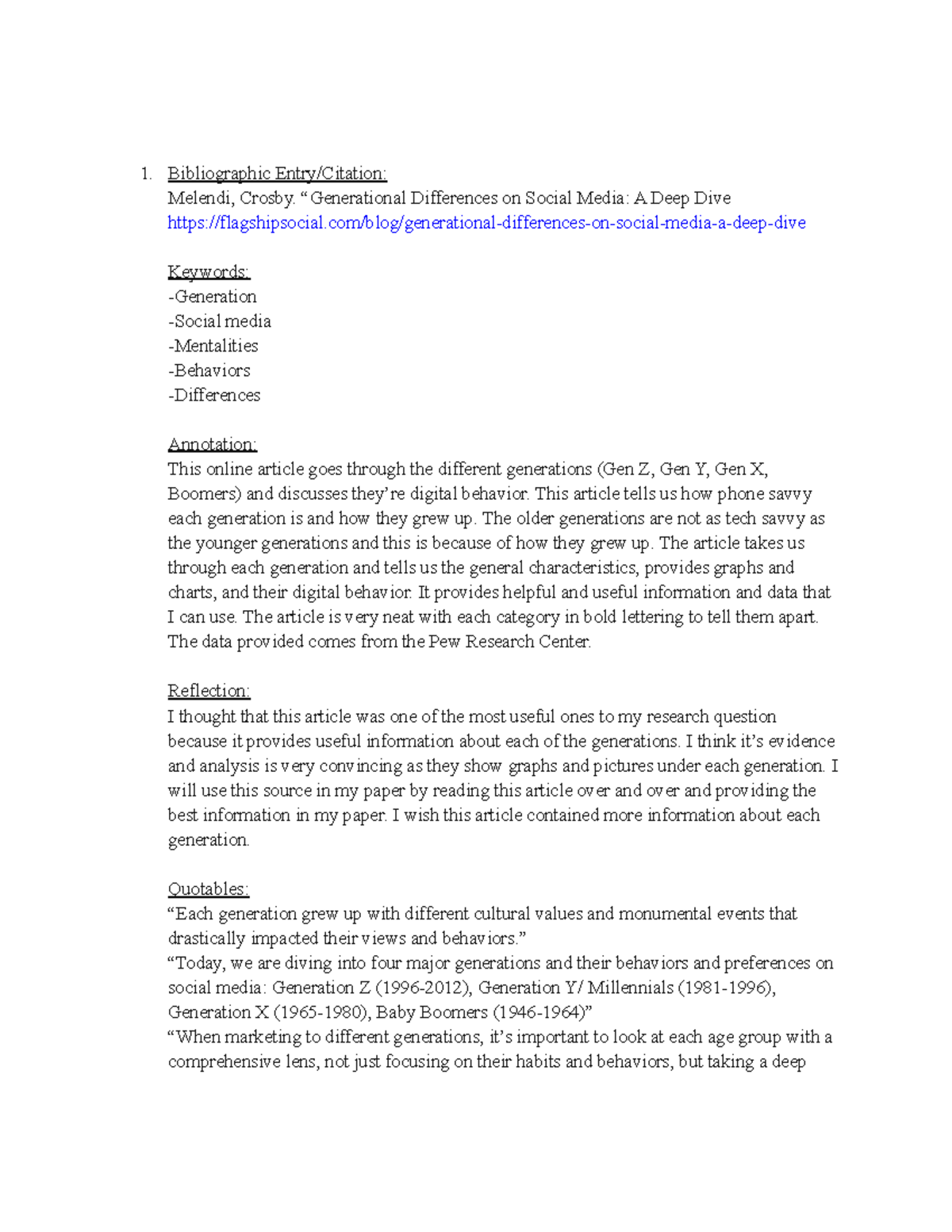 Reflective Annotated Bibliography - Bibliographic Entry/Citation ...