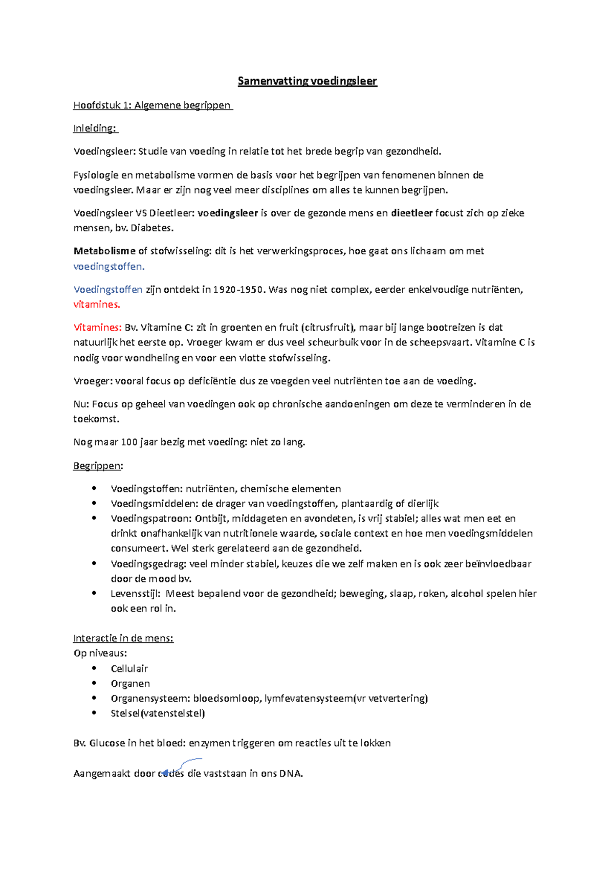 Samenvatting Voedingsleer - Samenvatting voedingsleer Hoofdstuk 1 ...