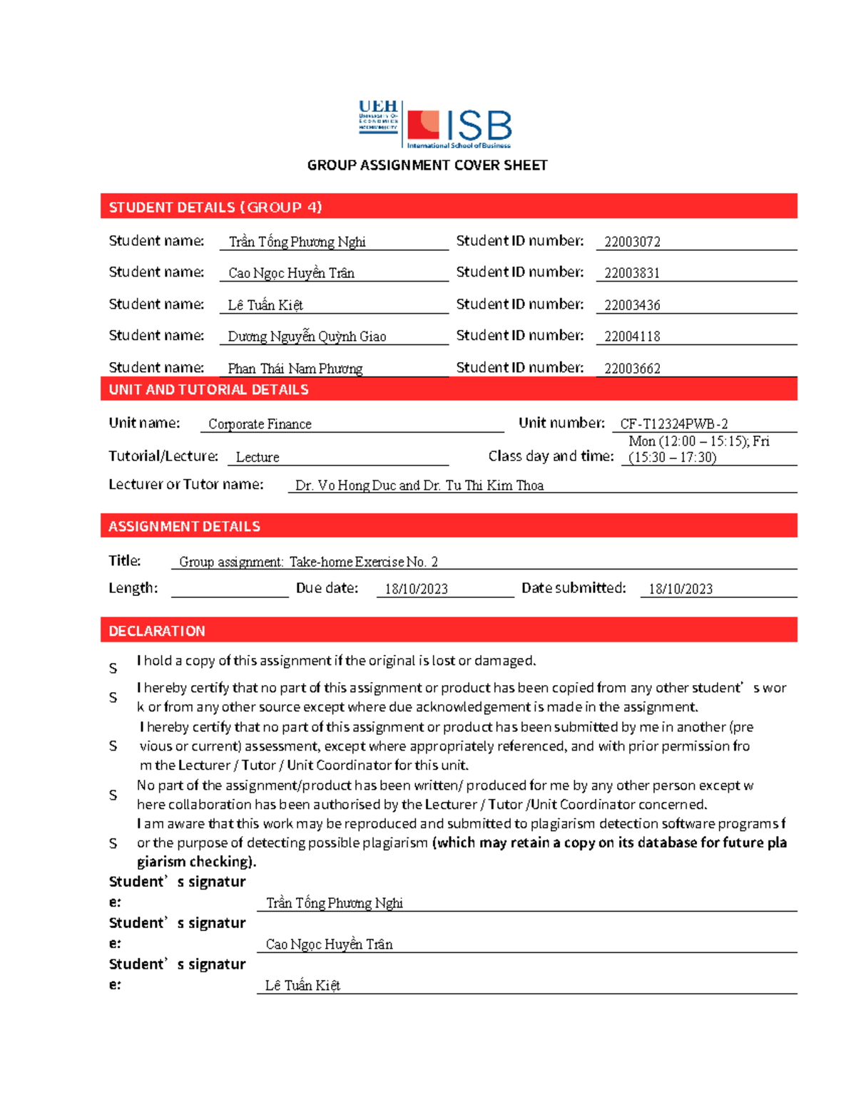 Take-home Exercise No. 2 - Group No. 6 - GROUP ASSIGNMENT COVER SHEET STUDENT DETAILS (GROUP 4 ...