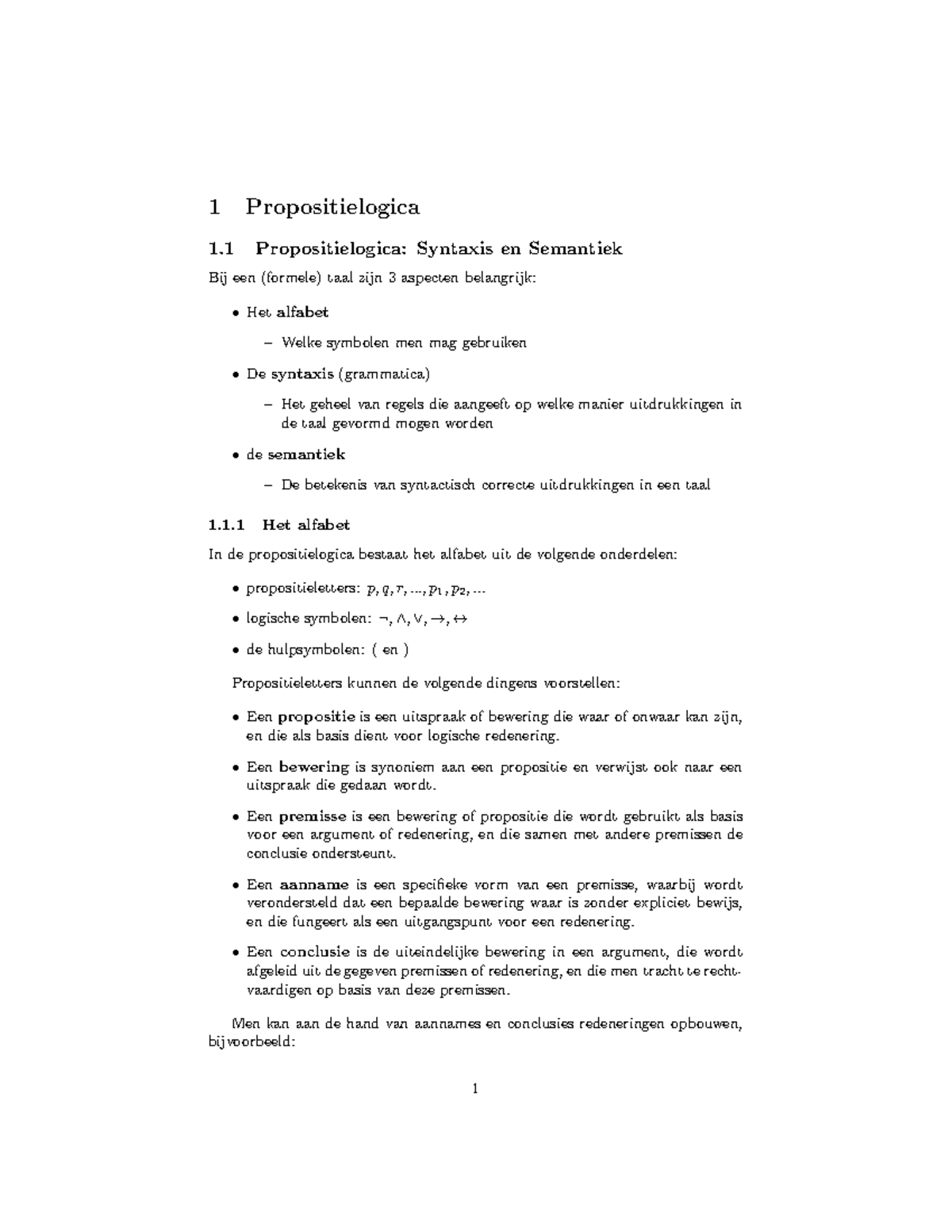 Samenvatting - 1 Propositielogica 1 Propositielogica: Syntaxis en ...