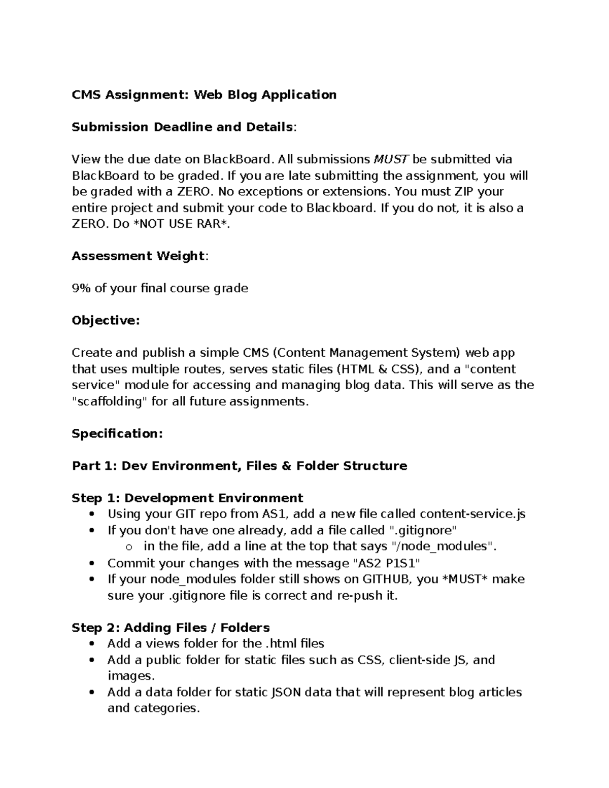 Web322 Assignment 2 - CMS Assignment: Web Blog Application Submission Deadline and Details: View ...