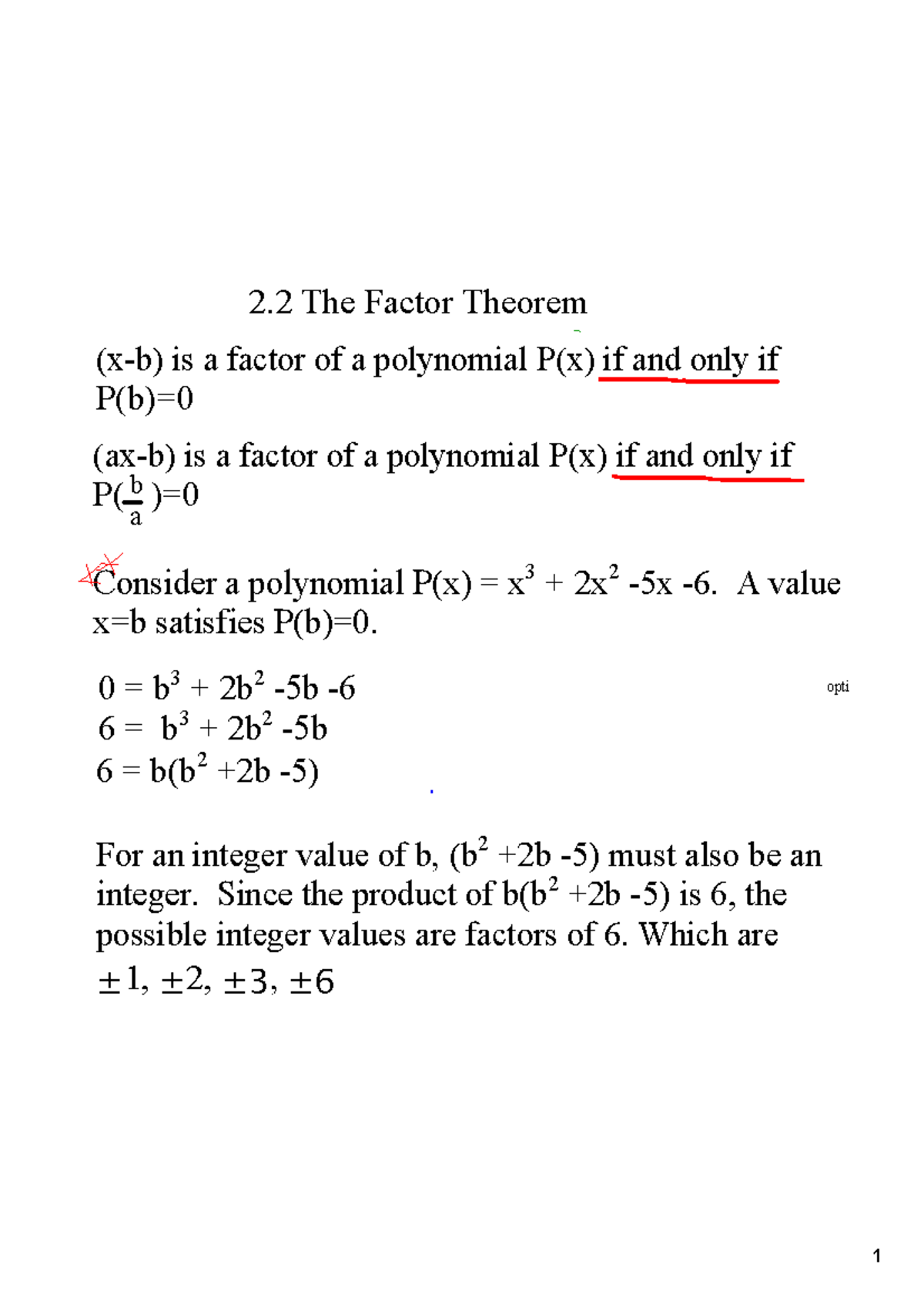 2.2 Factor Theorem Part 1 f24 - 2 The Factor Theorem (xb) is a factor ...
