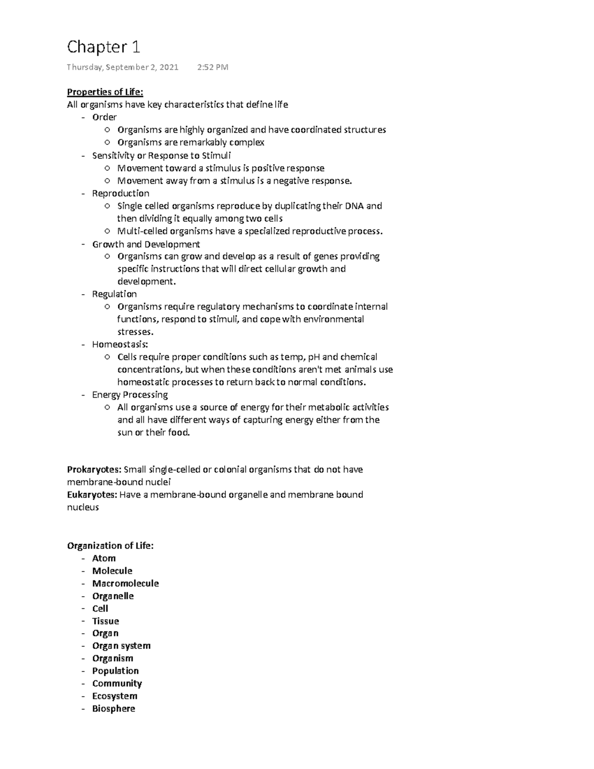 Biology 111 Chapter 1 textbook notes - WƌŽƉĞƌƚŝĞƐ ŽĨ >ŝĨĞ͗ - Studocu