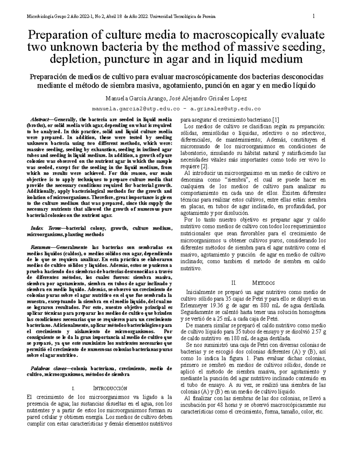 Preparación de medios de cultivo para evaluar macroscópicamente dos ...