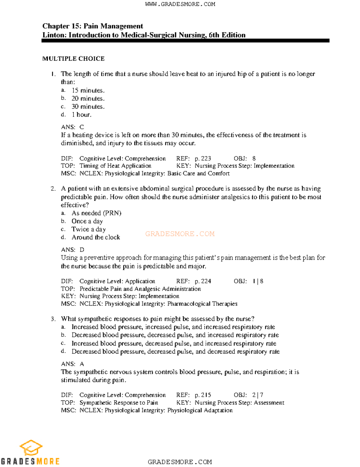 medical sur practice exam chapter 15 - G R A D E S M O R E. C O M ...