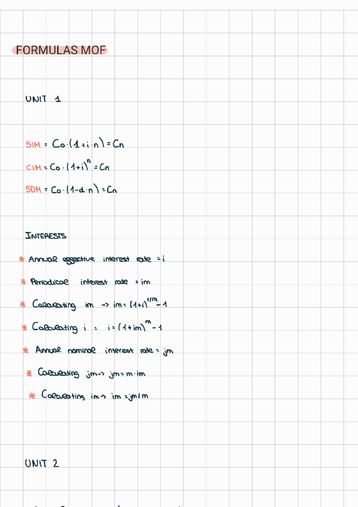 Formulas MOF - Matemàtica de les Operacions Financeres - Studocu