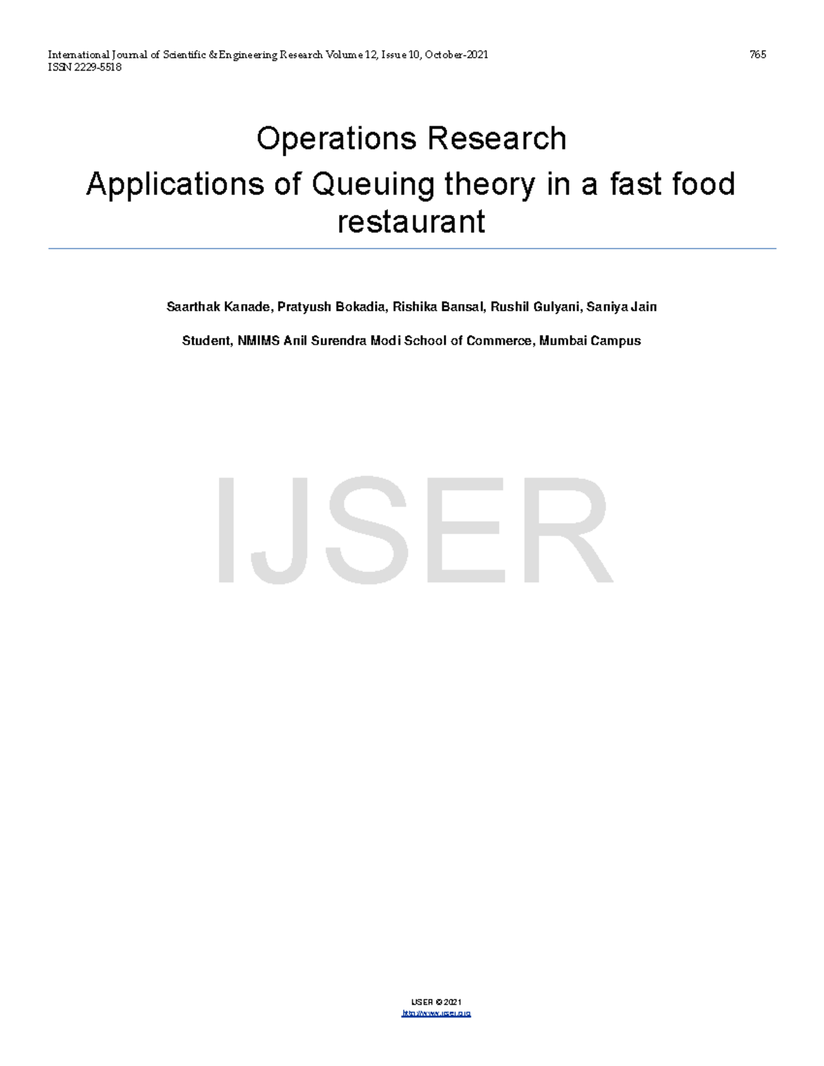 Operations Research Applications of Queuing theory in a fast food ...