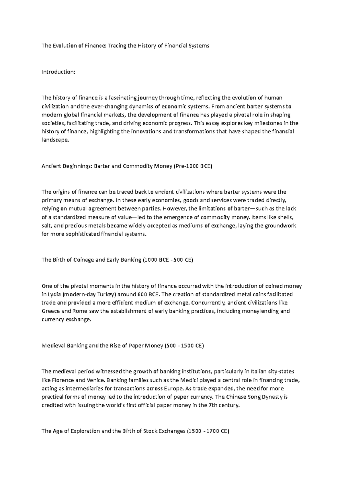 The Evolution of Finance - From ancient barter systems to modern global ...