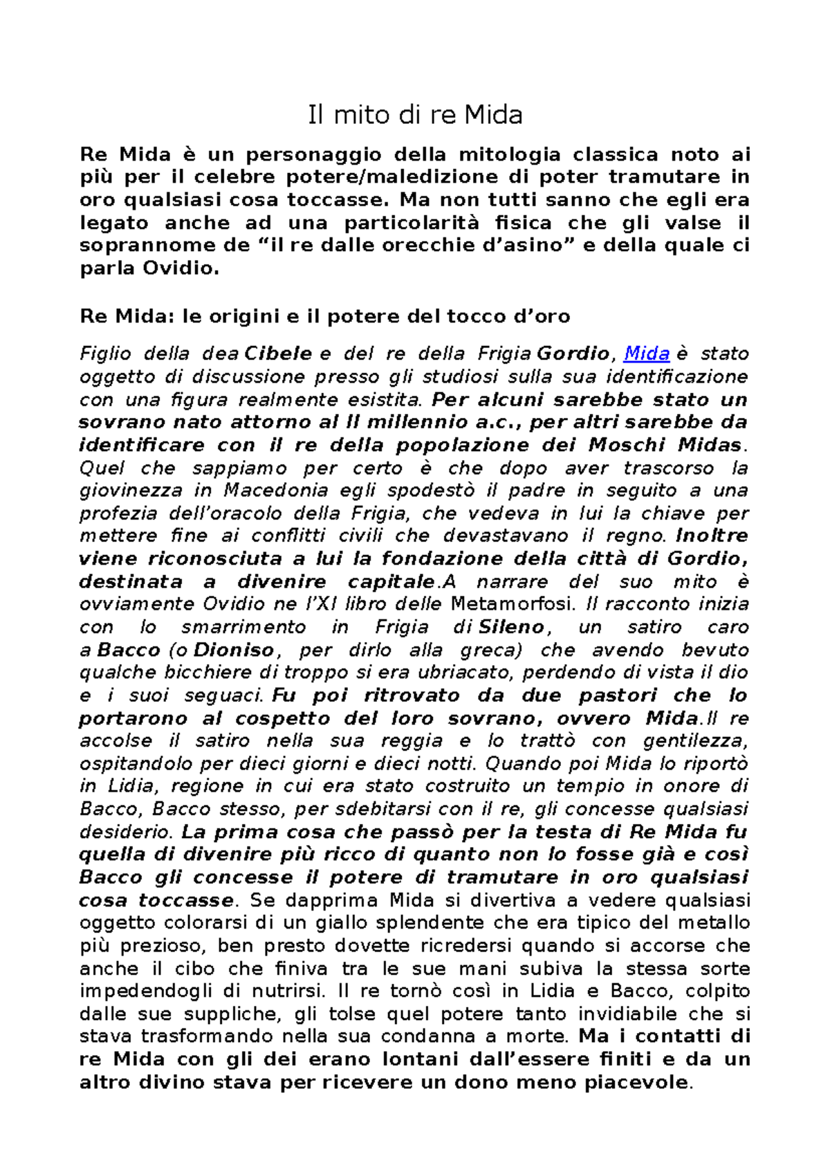 Il mito di re Mida - nnmm - Il mito di re Mida Re Mida è un personaggio ...