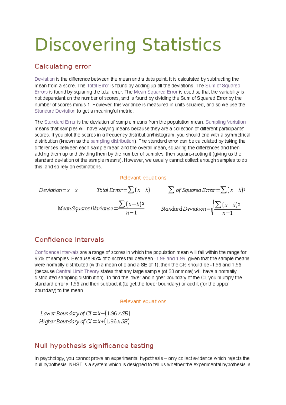 Discovering Statistics Overall Notes - Discovering Statistics ...