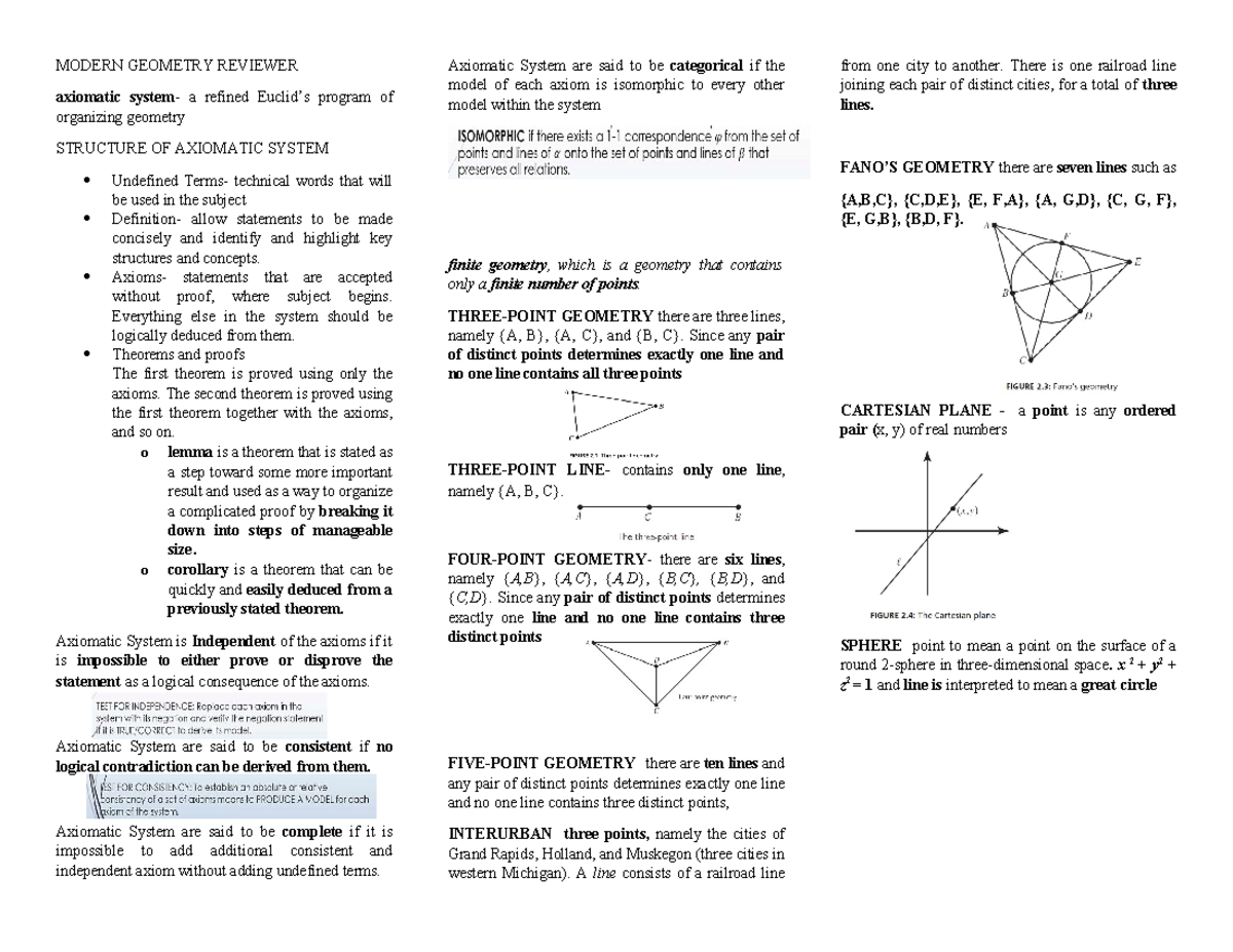 Modern- Geometry- Reviewer - MODERN GEOMETRY REVIEWER axiomatic system ...