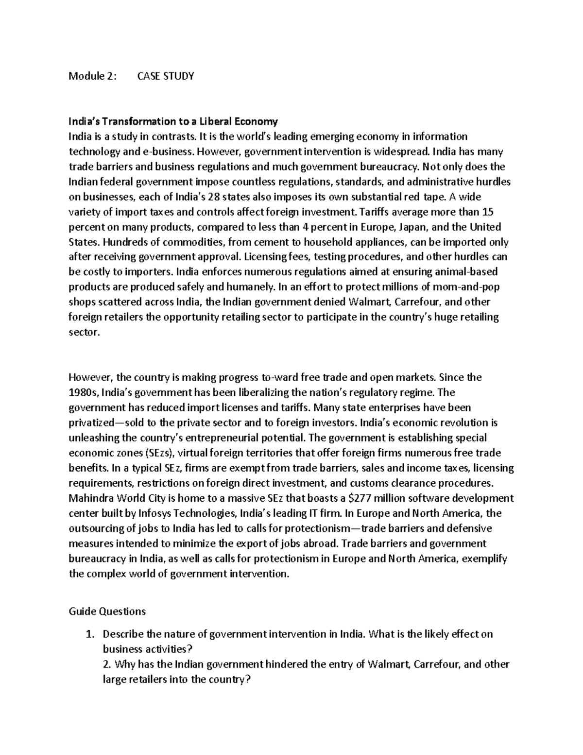 Module 2 Case Study -India s Transformation to a Liberal Economy ...