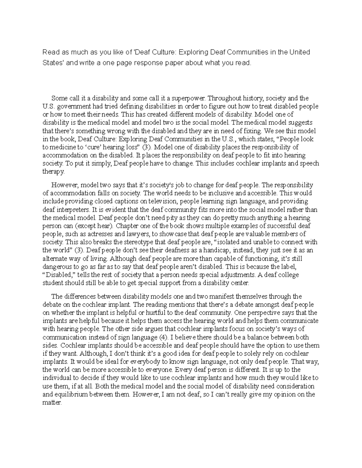 'Deaf Culture' Reflection #1 - Read as much as you like of 'Deaf ...