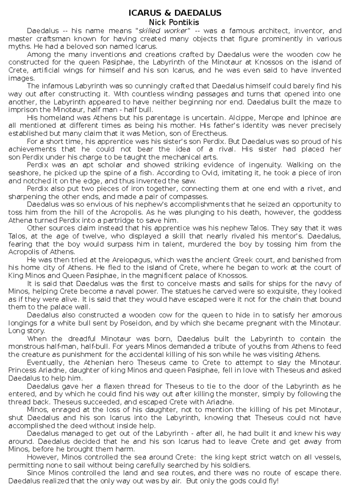 Daedalus-and-Icarus-by-Nick-Pontikis - ICARUS & DAEDALUS Nick Pontikis ...