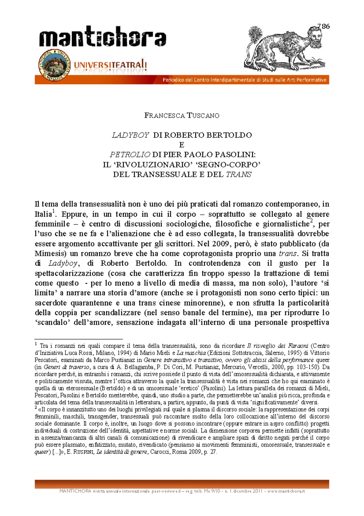 Pasolini 1 - FRANCESCA TUSCANO LADYBOY DI ROBERTO BERTOLDO E PETROLIO ...