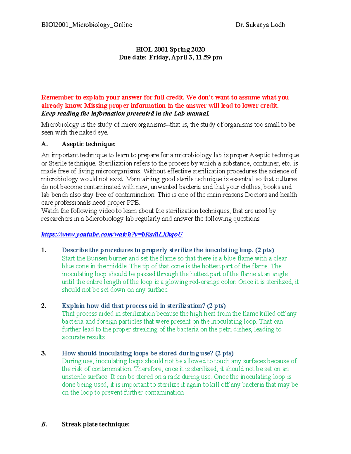 Microbiology Lab Report - BIOL 2001 Spring 2020 Due date: Friday, April ...