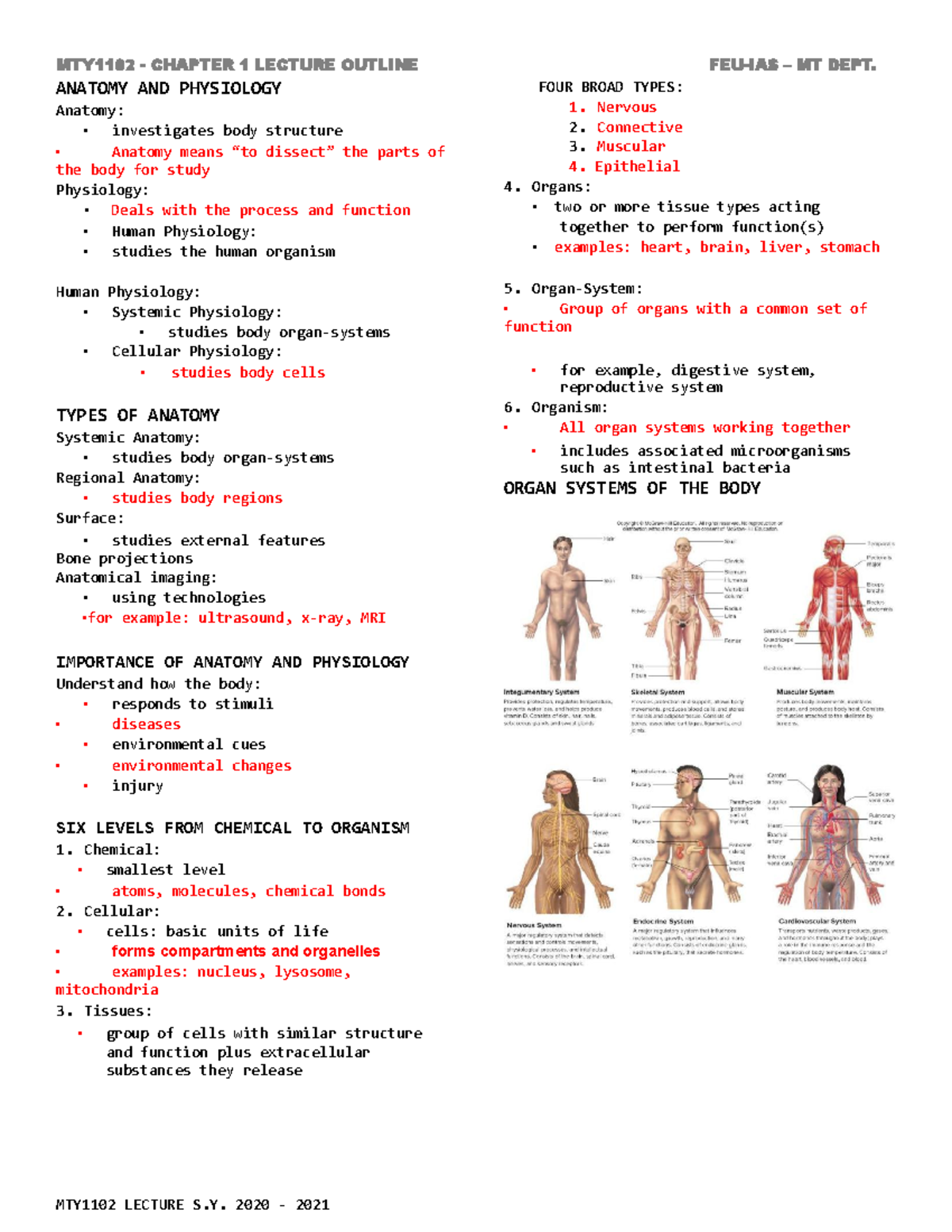 Chapter 1 - The Human Organism (Lecture) - ANATOMY AND PHYSIOLOGY ...