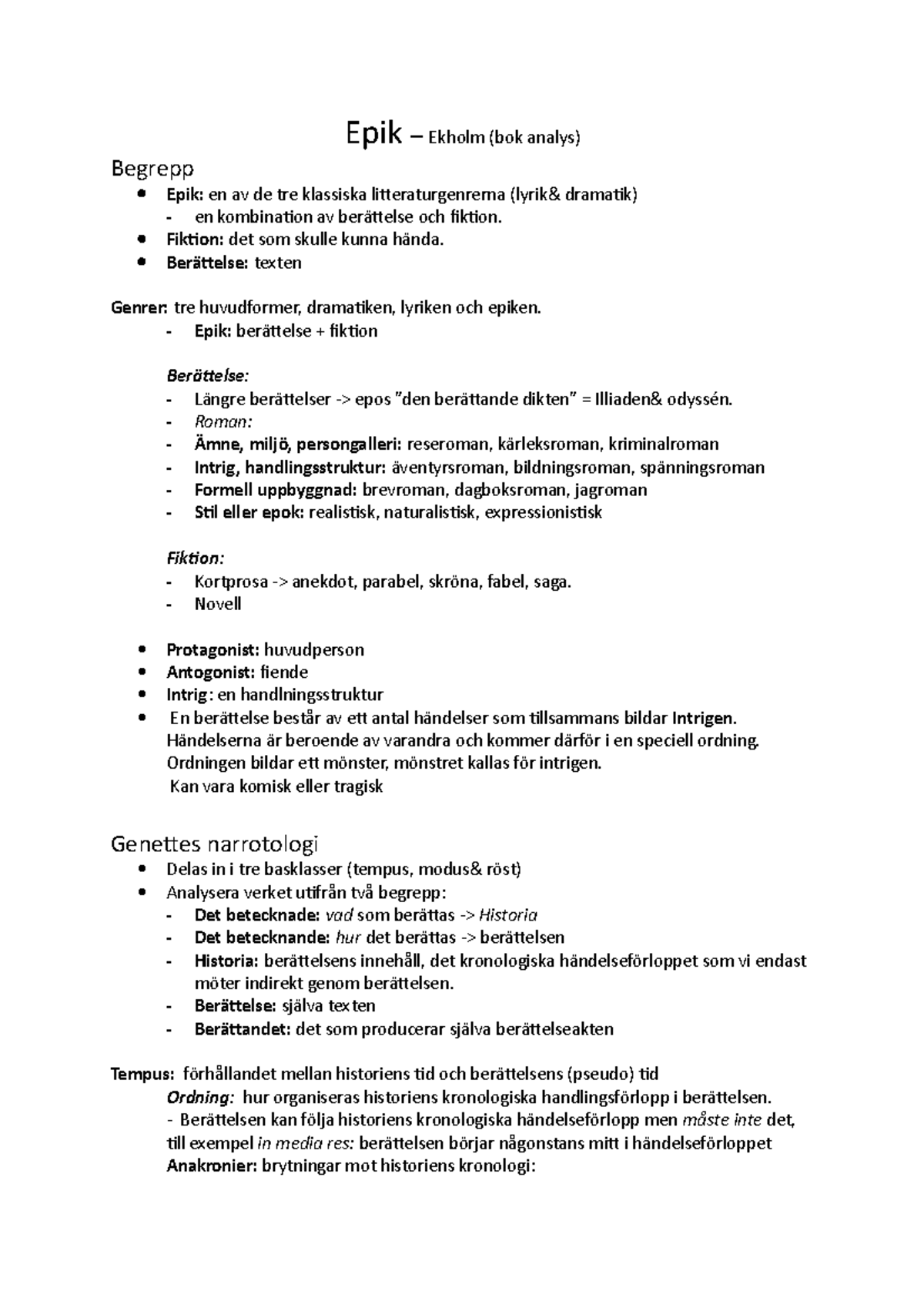 Epik stilfigurer - begrepplista - Epik – Ekholm (bok analys) Begrepp Epik: en av de tre ...