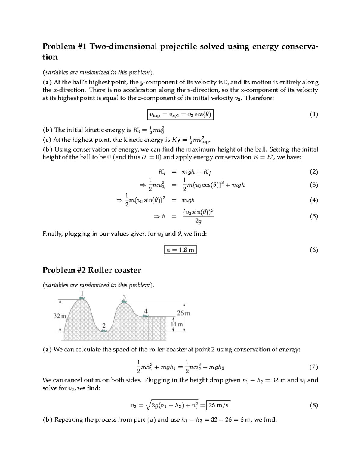PHYS1425 - Homework 5 Answers - Problem #1 Two-dimensional projectile solved using energy ...