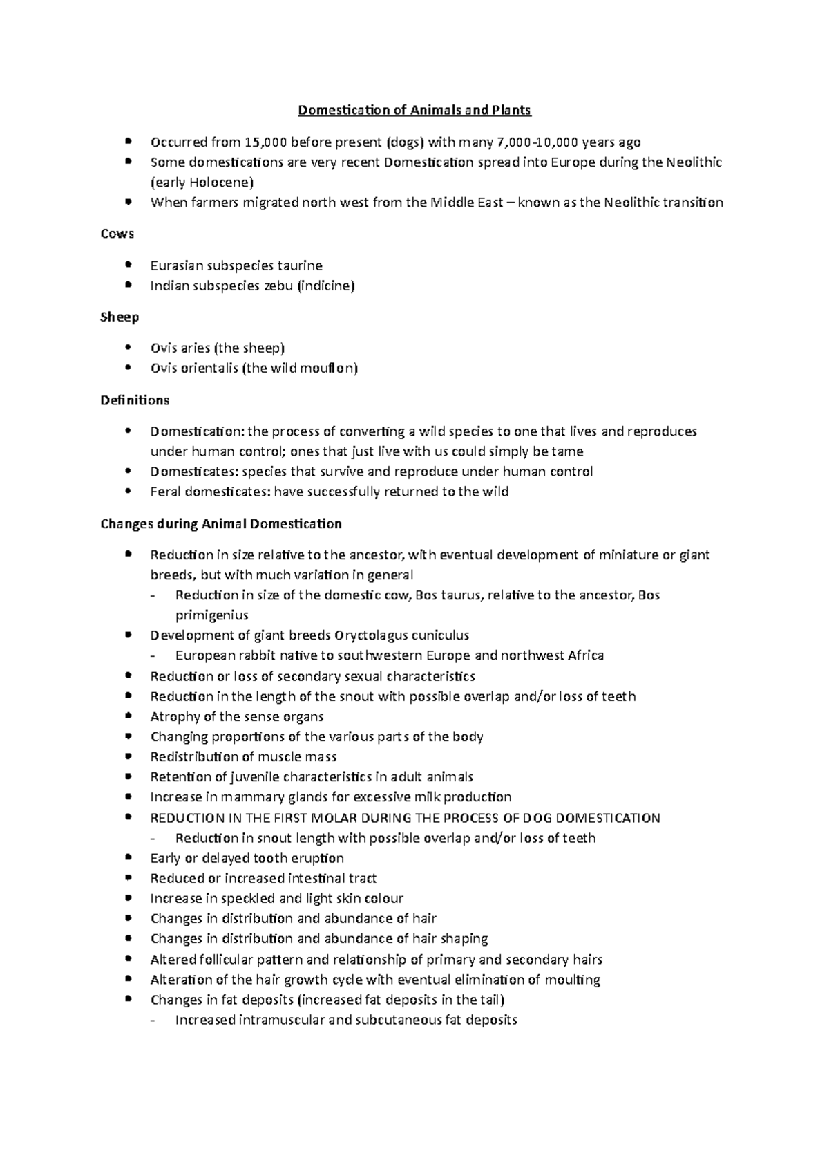 Domestication of Animals and Plants - Studocu