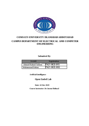 Artificial intelligence Lab report 4 - Artificial Intelligence Lab ...