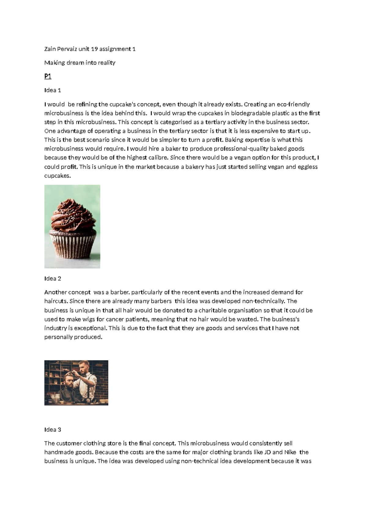 Making dream into reality - Zain Pervaiz unit 19 assignment 1 Making ...